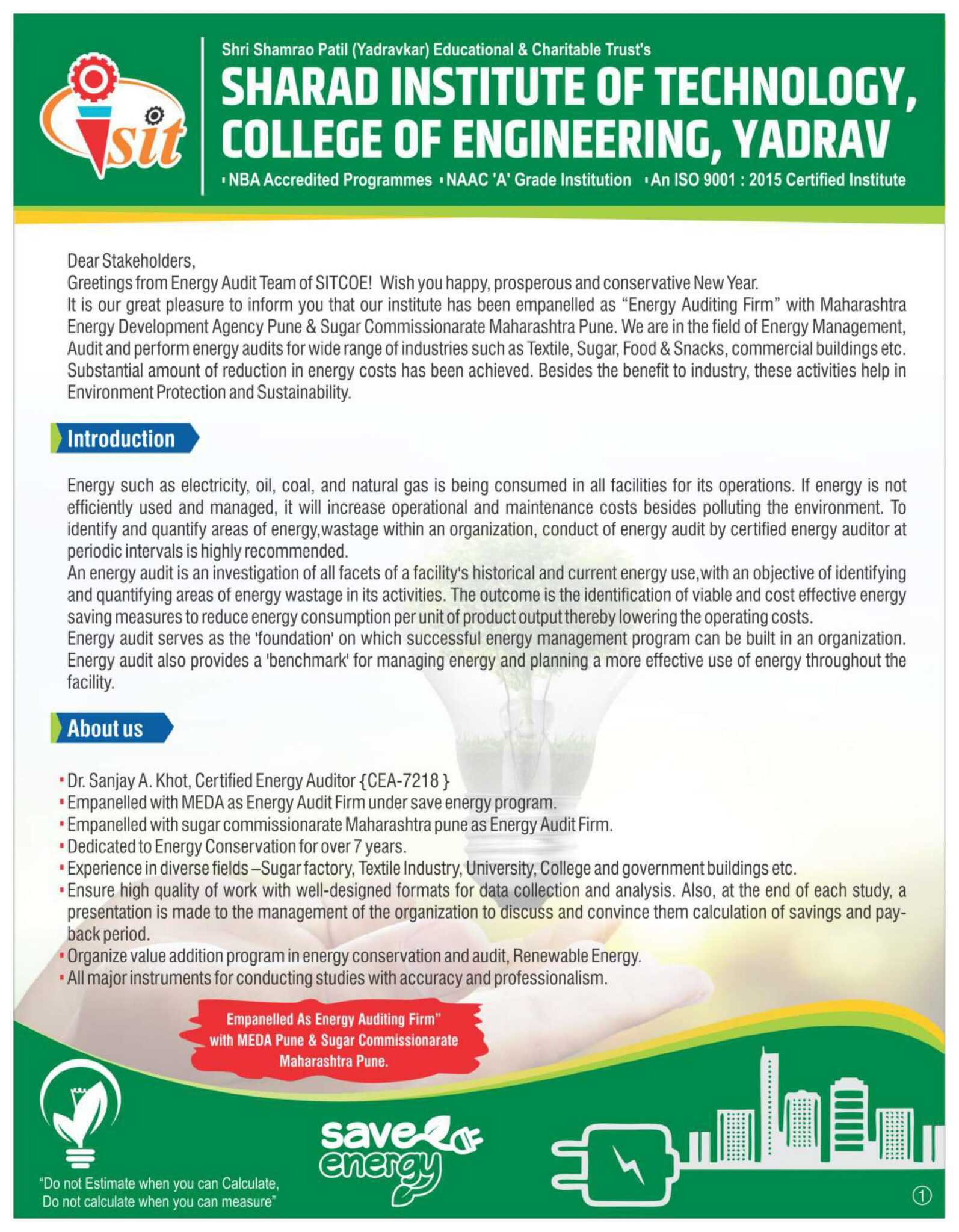 Energy Audit Consultancy - Sharad Institute Of Technology College Of ...